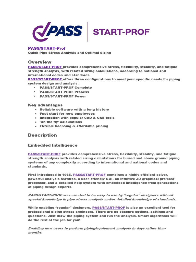 PASS START Prof Description | PDF | Pipe (Fluid Conveyance) | Software