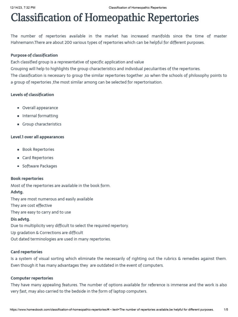 Classification of Homeopathic Repertories | PDF | Homeopathy | Medicine