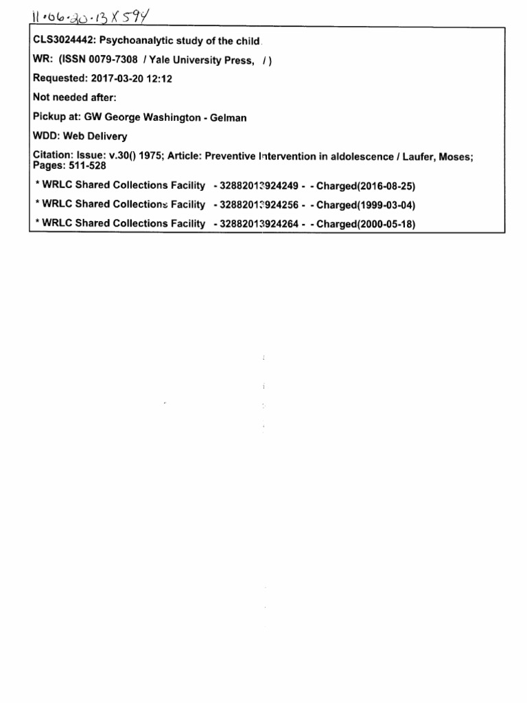 Preventive Interventione in Aldolesence - Moses Laufer | PDF