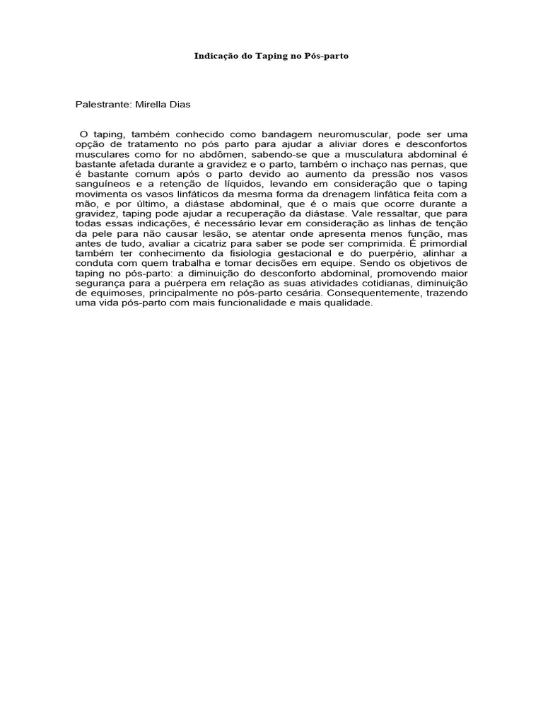 Taping no Pós-Parto: Indicações e Benefícios | PDF