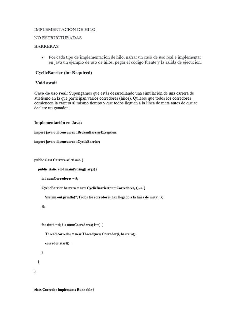 Implementacion de Hilos - Barreras | PDF | Java (lenguaje de ...