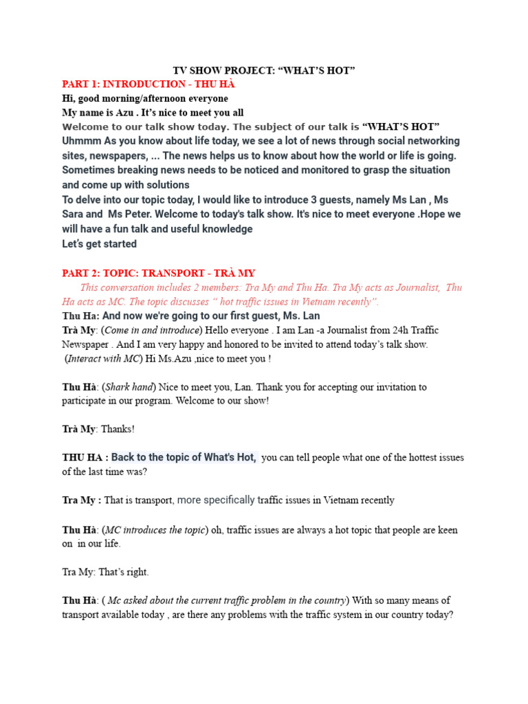 TV Show Project - "What's Hot" | PDF | Educational Technology | Traffic