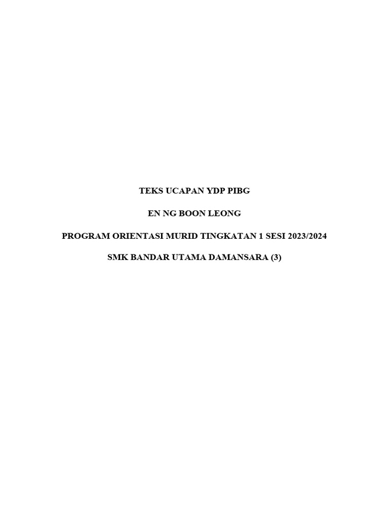 TEKS UCAPAN YDP PIBG_PROGRAM ORIENTASI T1 2023 | PDF