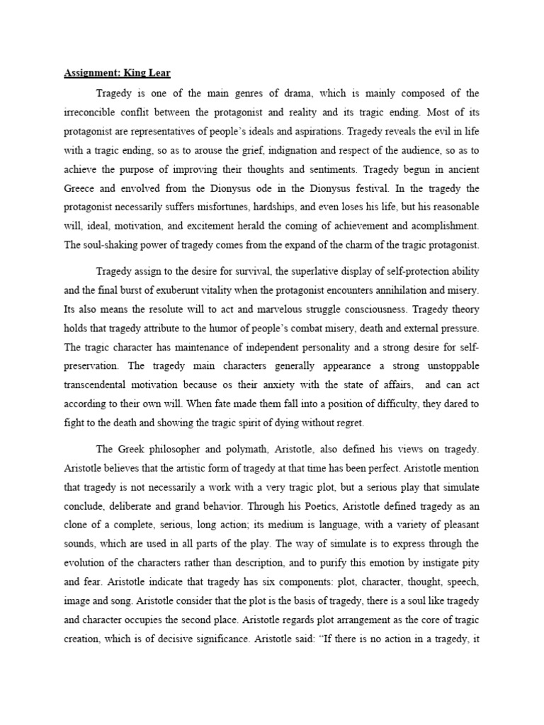 Assignment King Lear | PDF | Tragedy | King Lear
