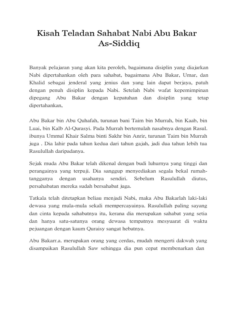 Kisah Teladan Sahabat Nabi Abu Bakar As | PDF Kisah Teladan Sahabat Nabi Abu Bakar As | PDF