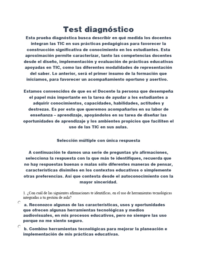Test Diagnóstico-Tic | PDF | Tecnología de información y comunicaciones ...