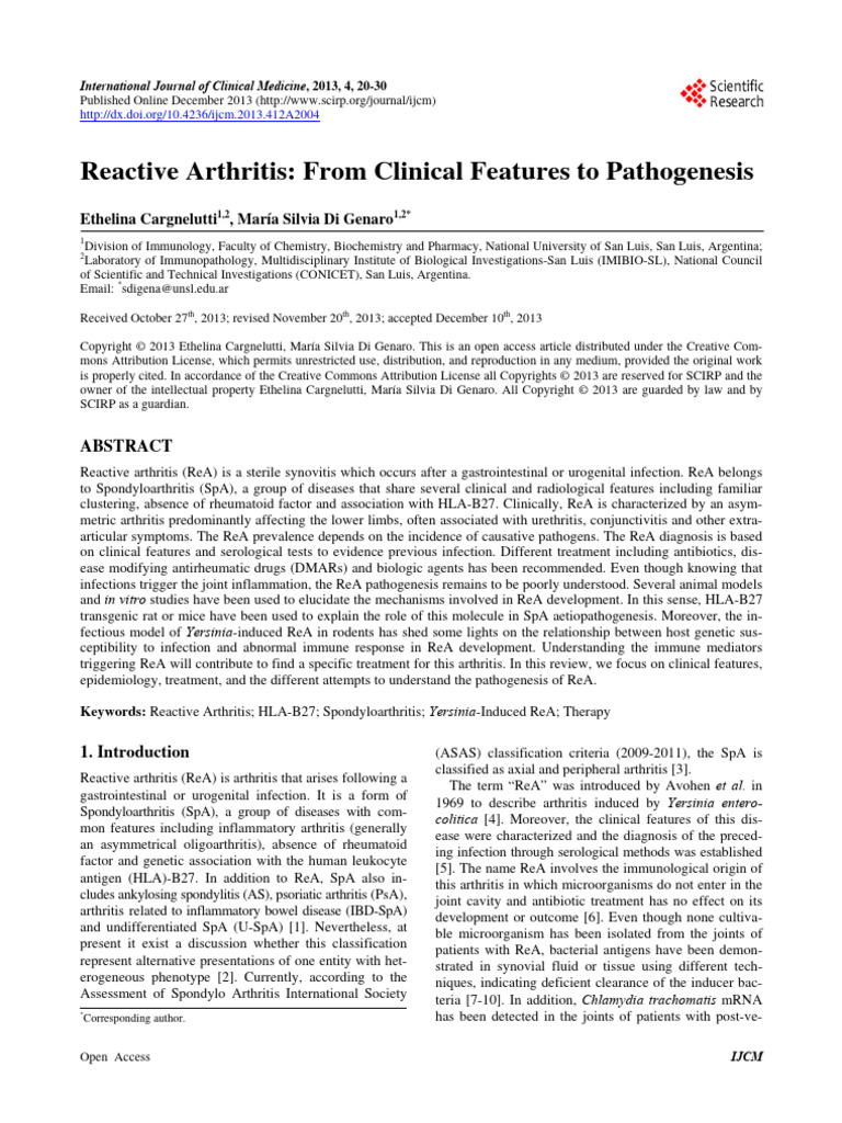 Reactive Arthritis From Clinical Features To Patho | PDF | Infection | Immune System