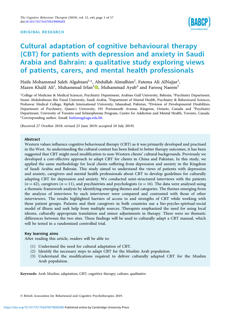 Algahtani-2019-Cultural adaptation of cognitive behavioural therapy (CBT) for patients with ...