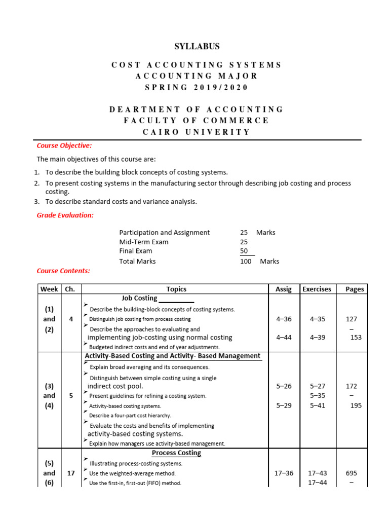 Syllbus Cost II | PDF | Variance | Weighted Arithmetic Mean