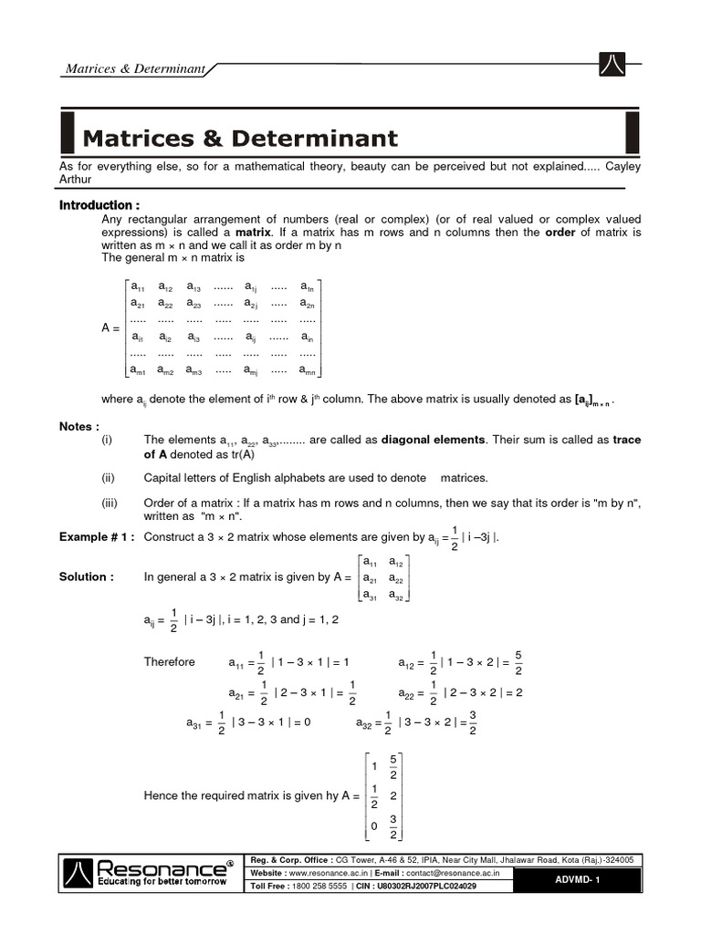 Matrices and Determinants Theory+Exercises+HLP | PDF | Matrix (Mathematics) | Determinant