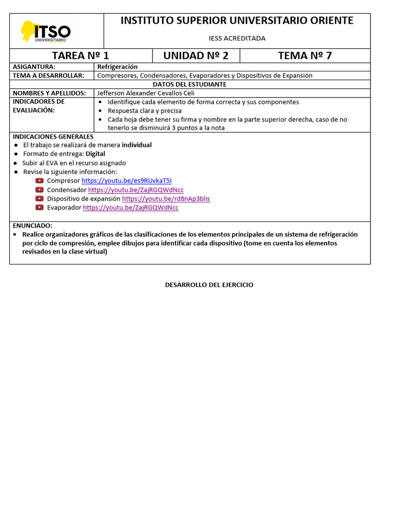 TAREA - TEMA 7 - REFRIGERACION | PDF | Refrigeración | Ingeniería mecánica