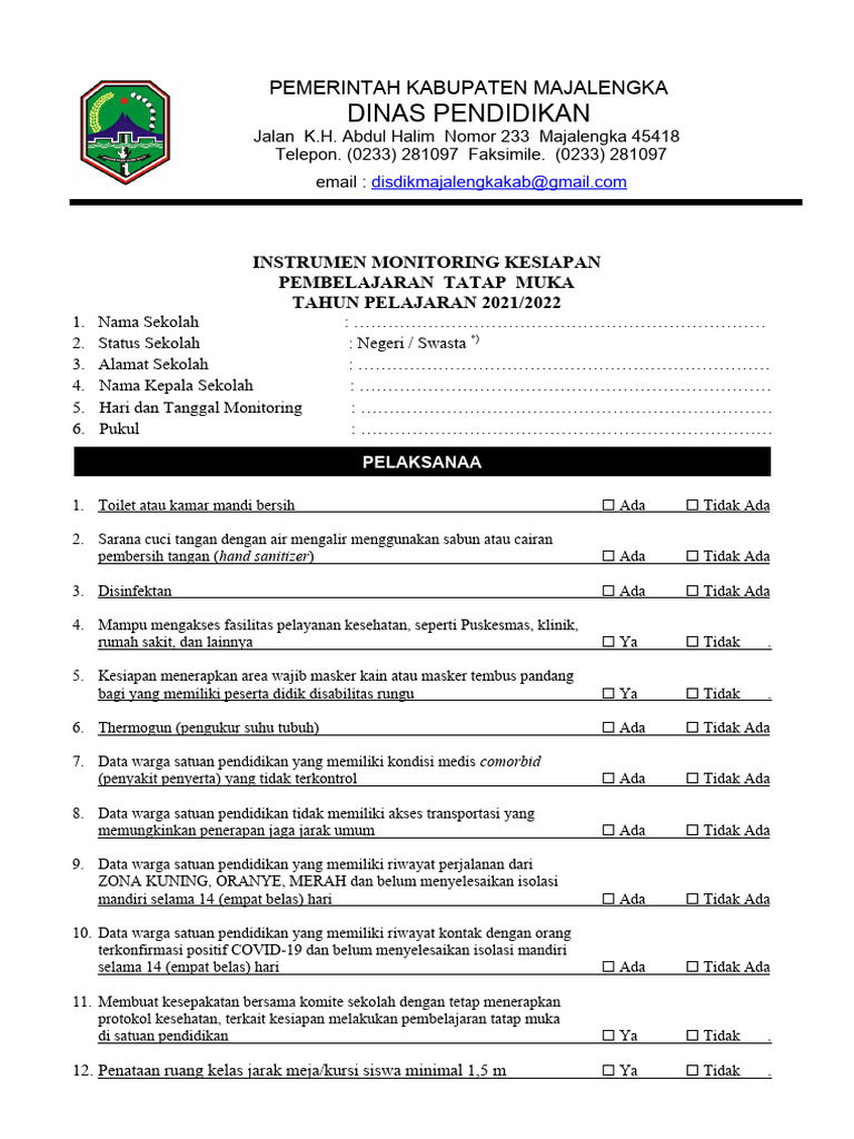 Instrumen Persiapan PTM 22 | PDF