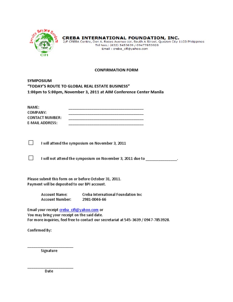Symposium Confirmation Form | PDF