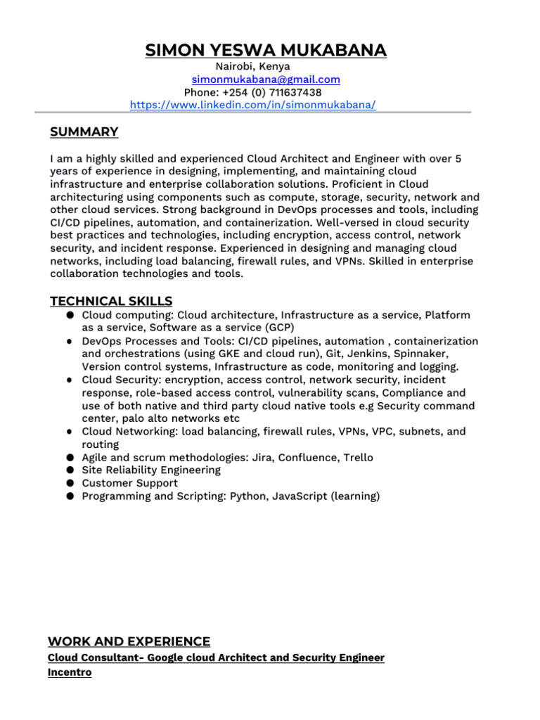Simon Mukabana - Resume | PDF | Cloud Computing | Security