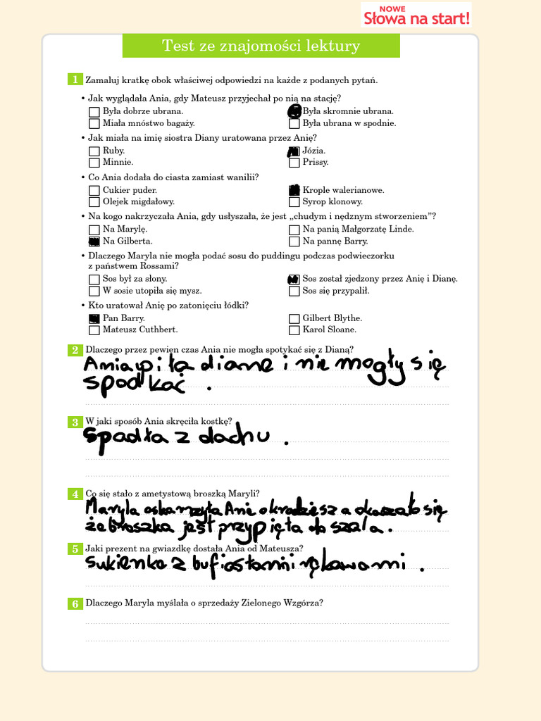 Edited - Zuzanna Miekin - Test-Ania Z Zielonego Wzgórza | PDF