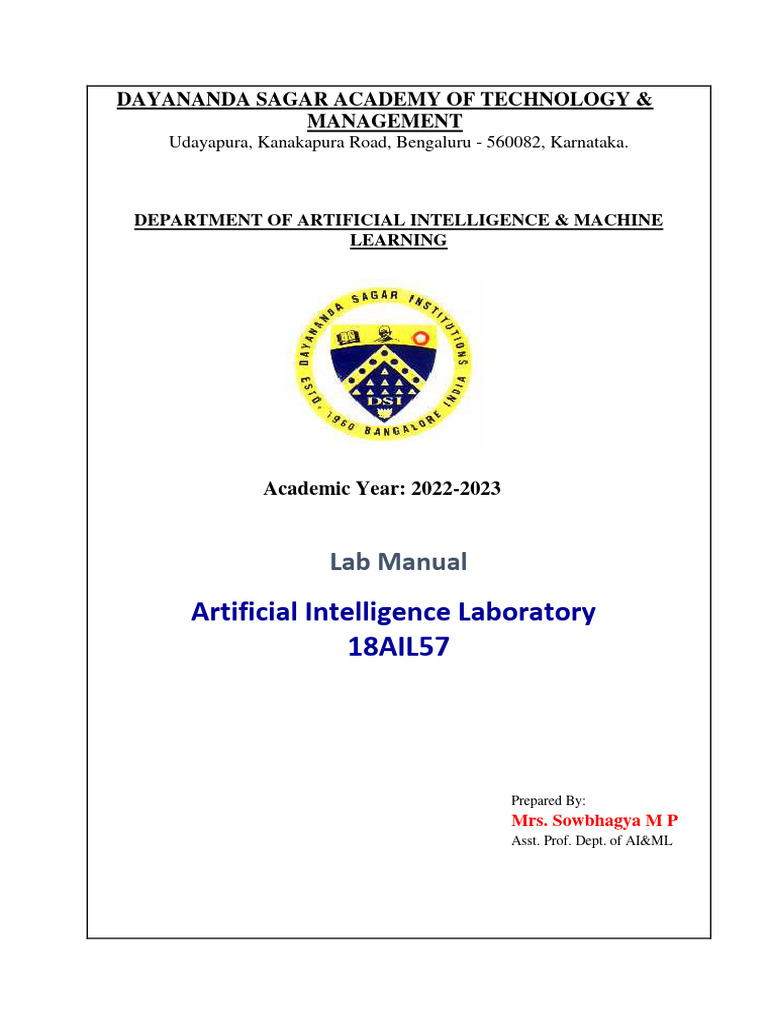 AI Lab MAnual Final | PDF | Artificial Intelligence | Intelligence (AI) & Semantics