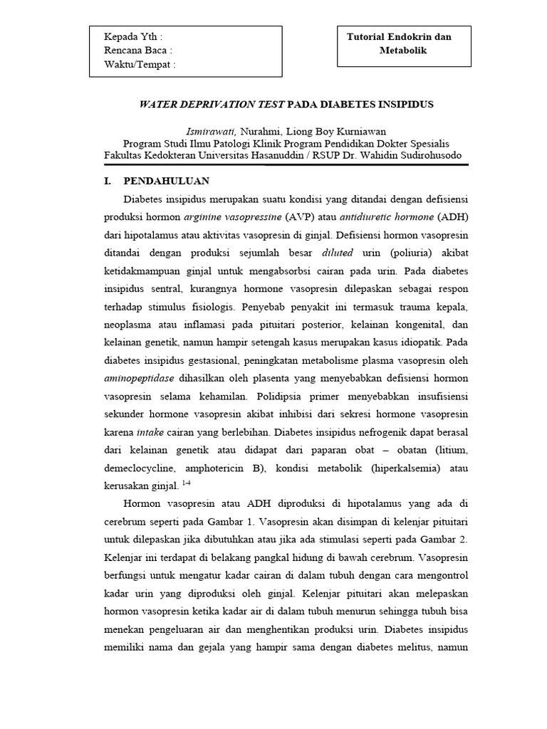 Tes Water Deprivation Pada Diabetes Insipidus Revisi | PDF