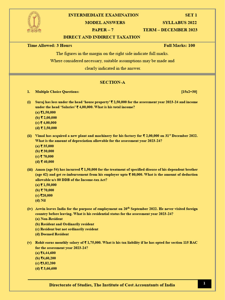 Paper7 Syl22 Dec23 Set1 Sol | PDF | Taxes | Value Added Tax