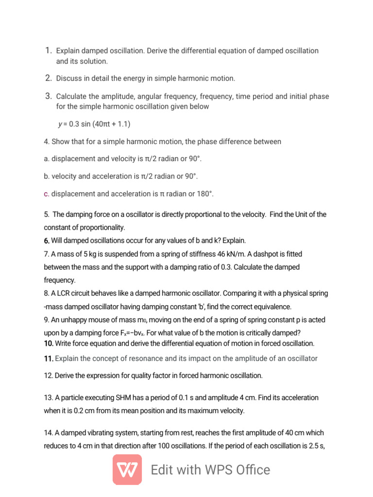 B.tech Assignment Question (.) | PDF | Waves | Oscillation