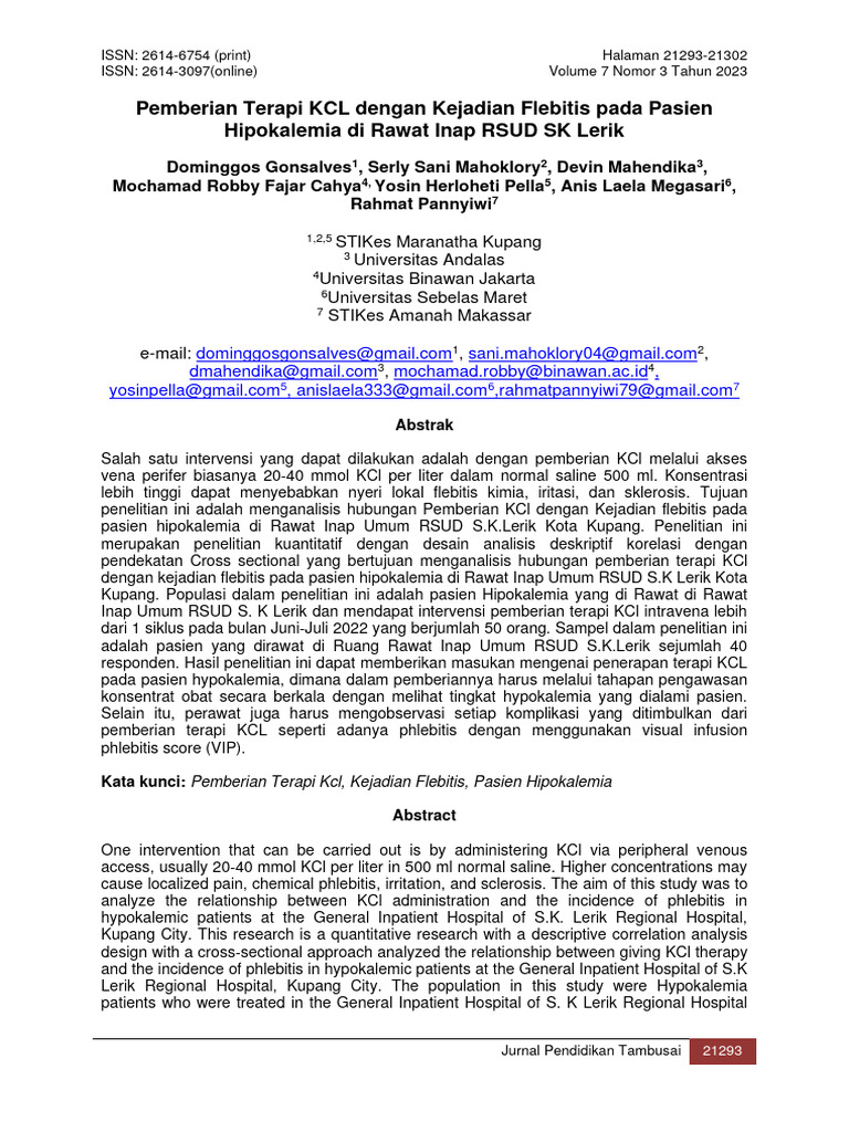 Jurnal Kejadian Flebitis Karena Pemberian Therapi KCL | PDF