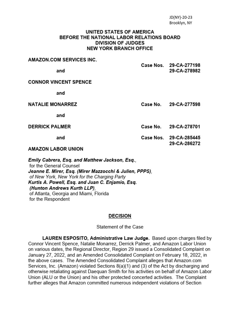 Amazon Labor Union Case Decision | PDF | Employment | Justice