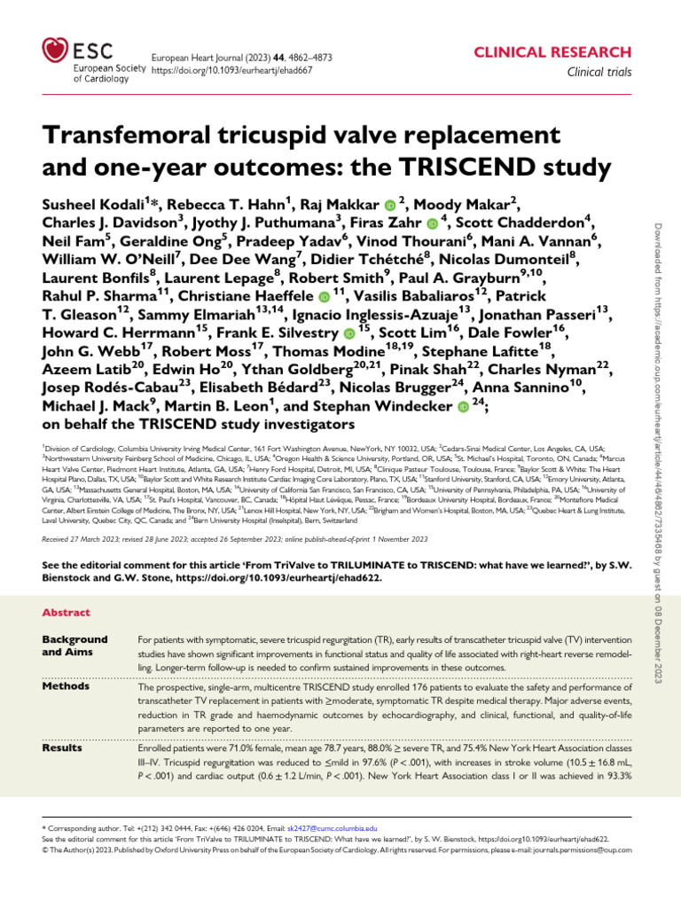 2023-Transfemoral Tricuspid Valve Replacement and One-Year Outcomes The ...