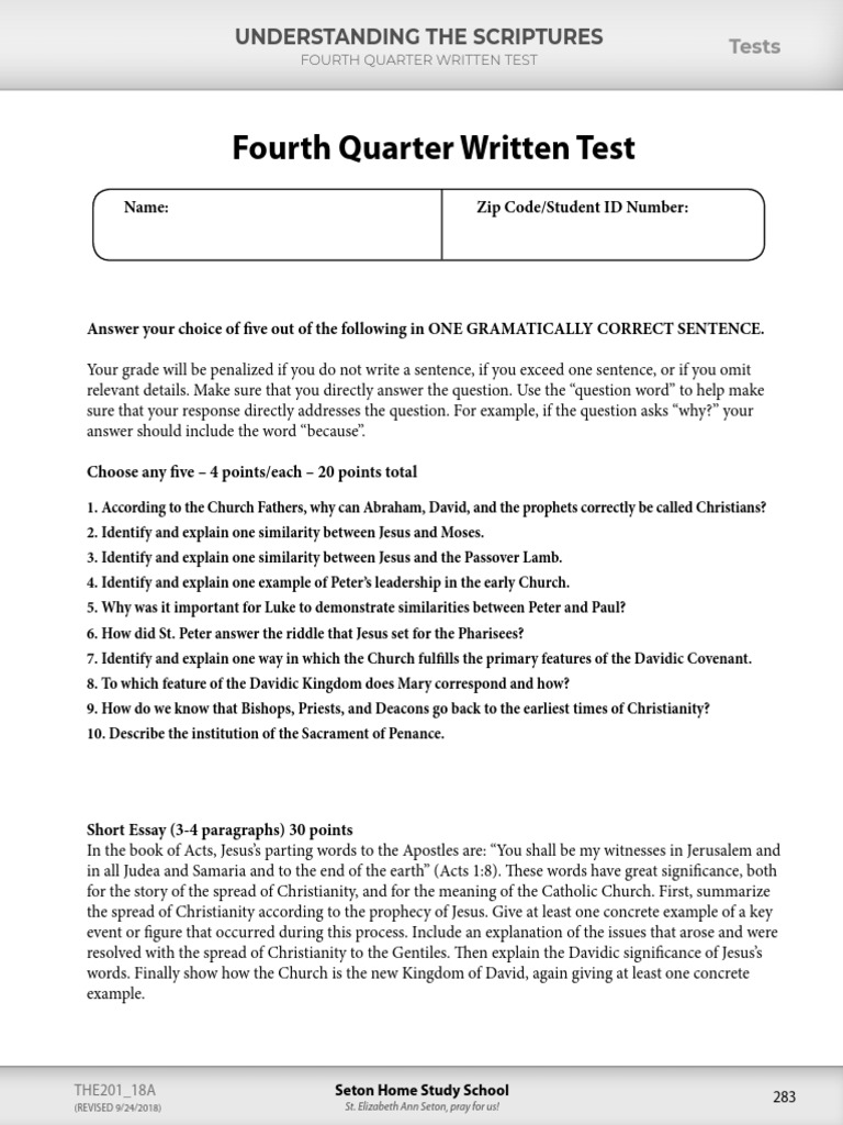 Fourth Quarter Scripture Test | PDF | Jesus | Acts Of The Apostles