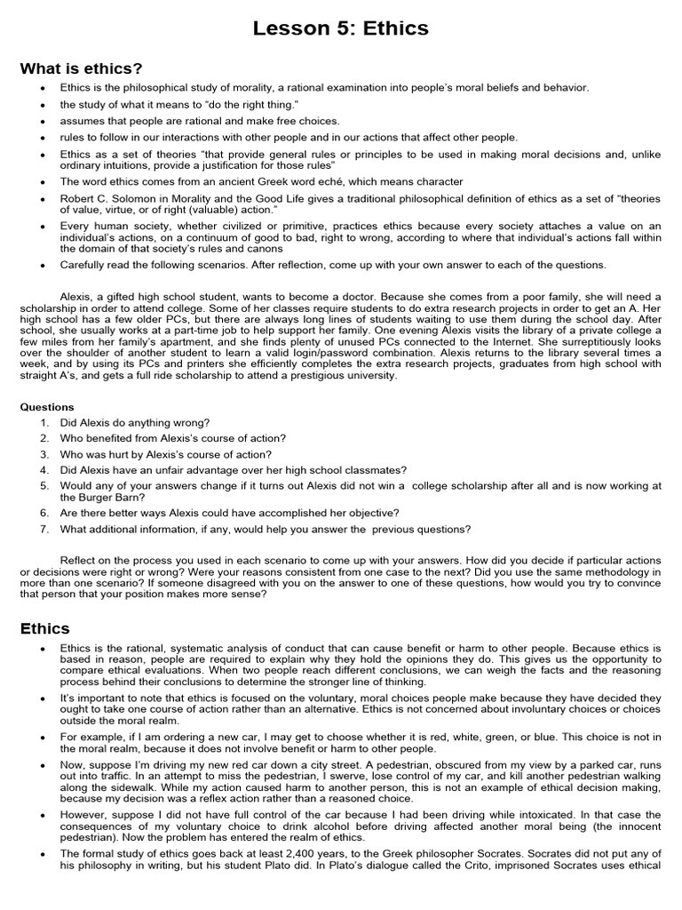 5 Lesson Ethics | PDF | Utilitarianism | Hedonism
