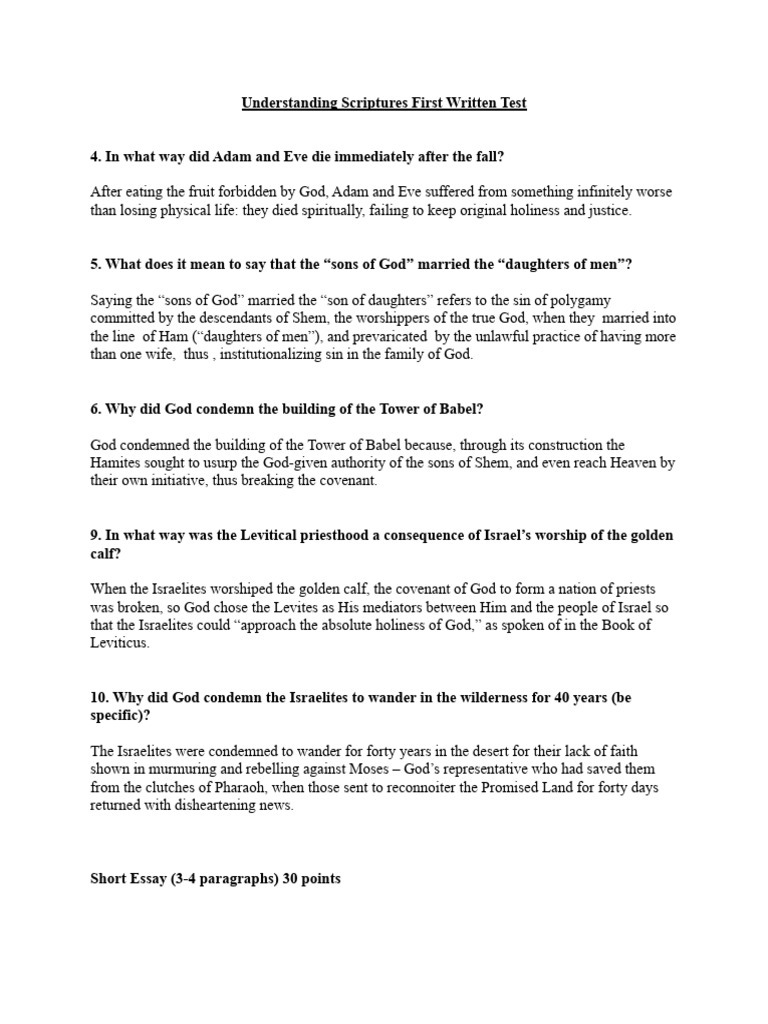 Understanding Scriptures First Written Test | PDF | Noah | Covenant ...