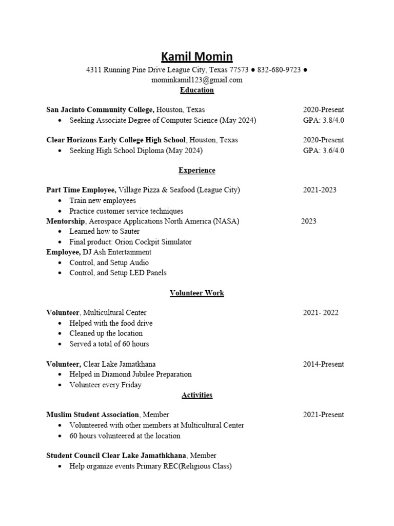 Kamil Momin Resume | PDF | Social Science