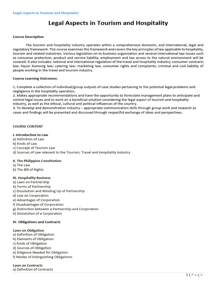 Legal Framework in Tourism & Hospitality | PDF | Search And Seizure ...