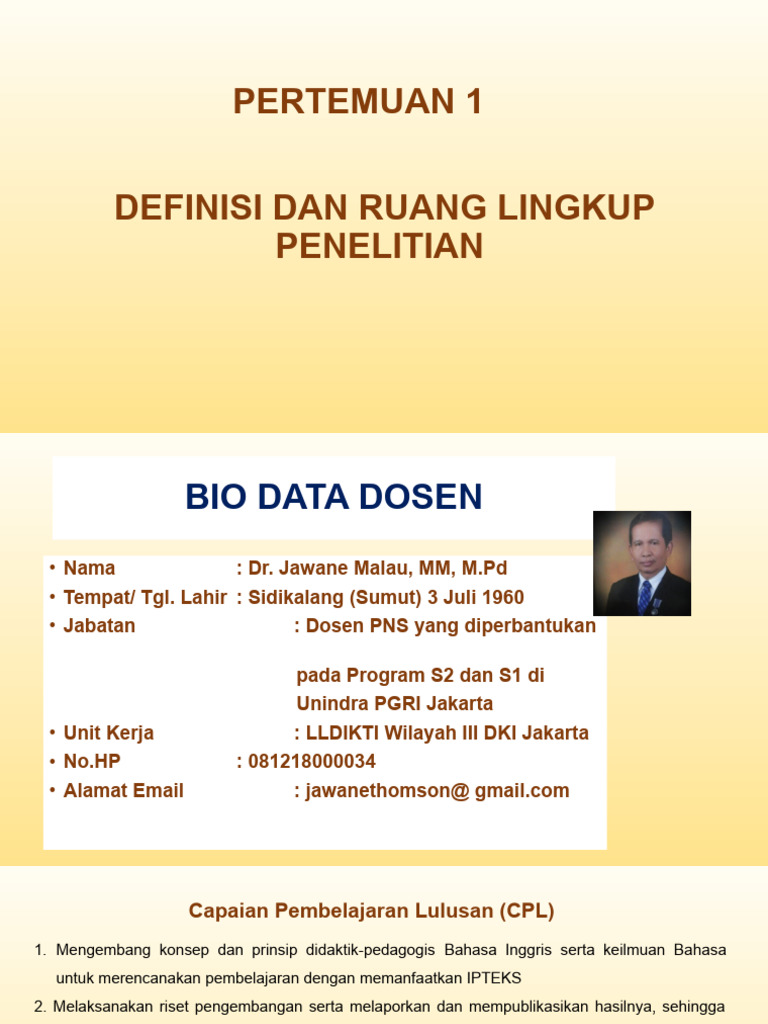 Pertemuan 1 Definisi Dan Ruang Lingkup Penelitian | PDF