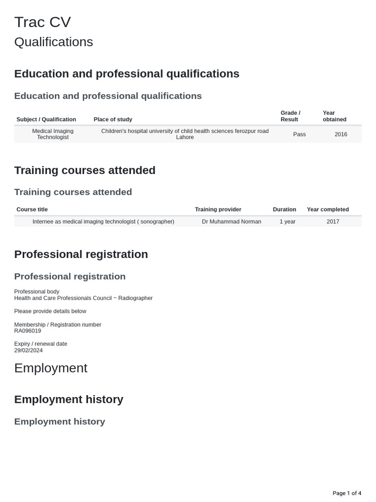 Trac CV | PDF | Medical Ultrasound | Radiology