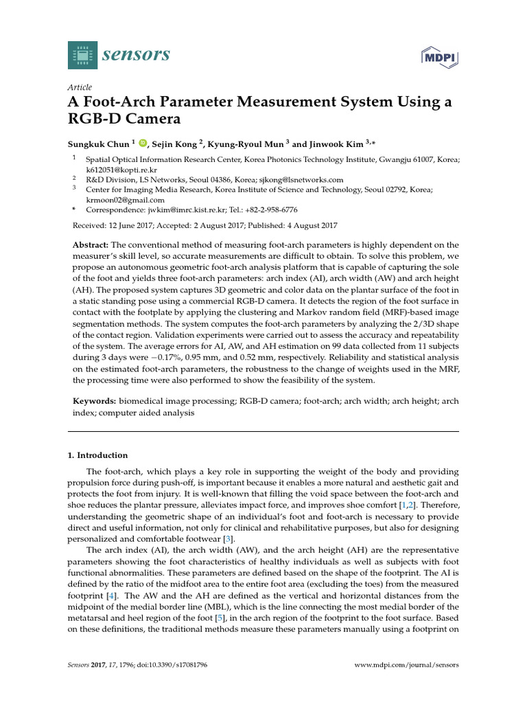 A Foot-Arch Parameter Measurement System Using A | PDF | 3 D Computer ...