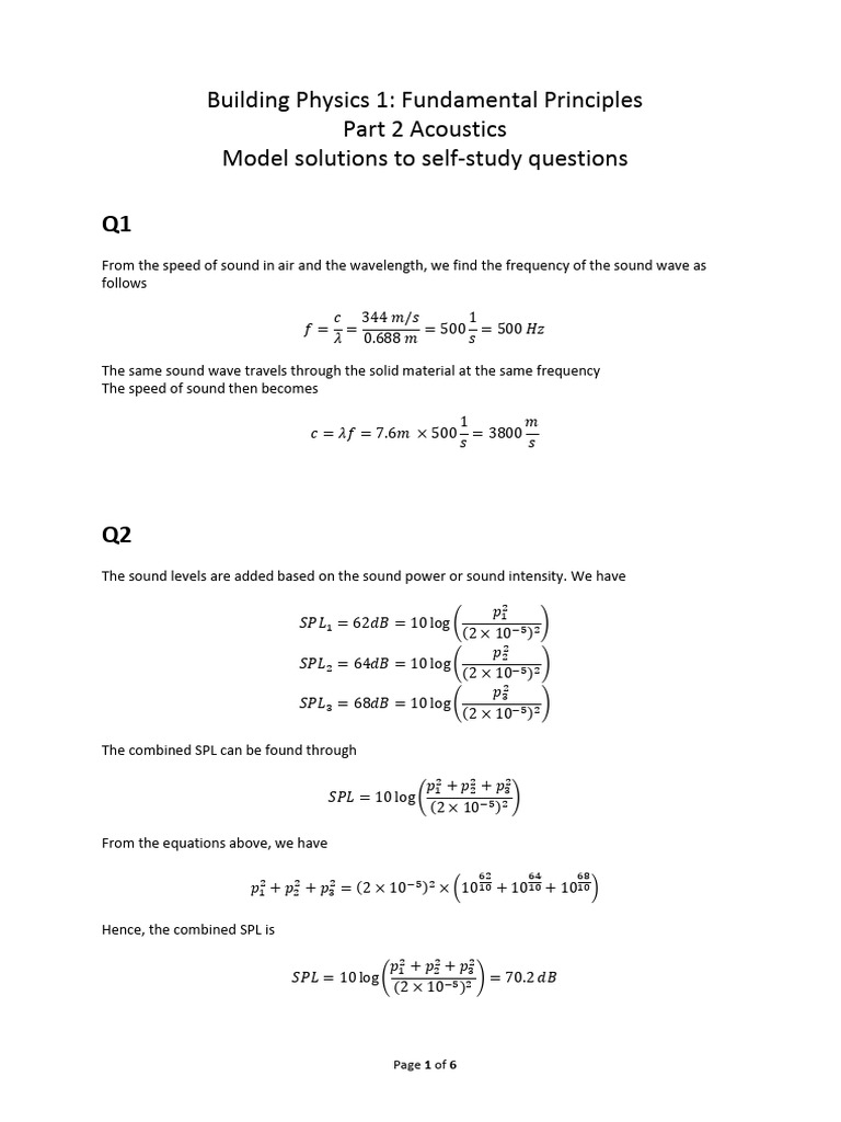 Acoustics: Model Solutions & Calculations | PDF | Sound | Waves