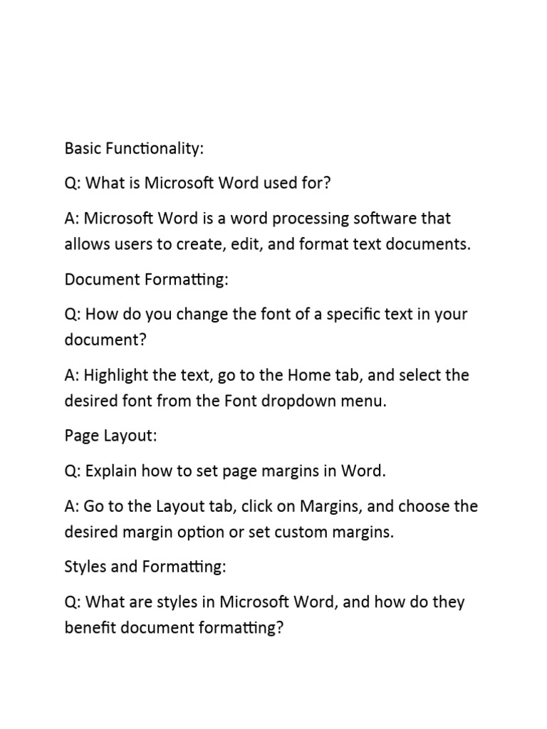 MS Word Short Question | PDF | Microsoft Word | Page Layout