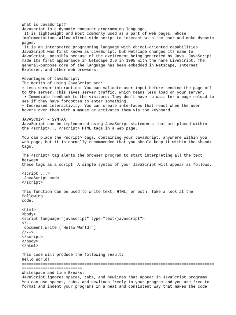 Js Notes | PDF | Java Script | Programming Js Notes | PDF | Java Script | Programming