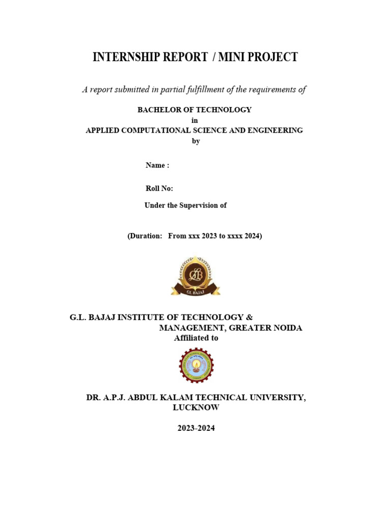 UPDATED Internship Report - Mini Project Format | PDF | Academic Degree ...