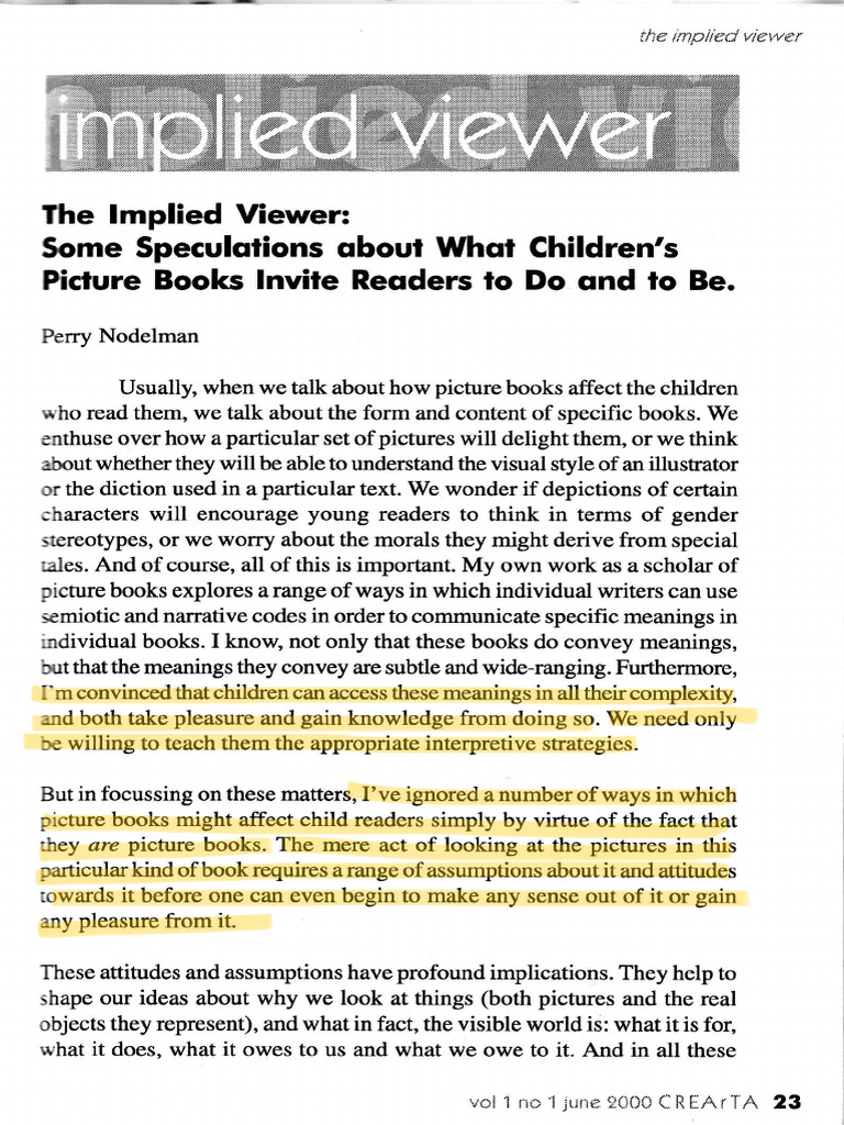 Nodelman The Implied Viewer | PDF | Knowledge | Pleasure