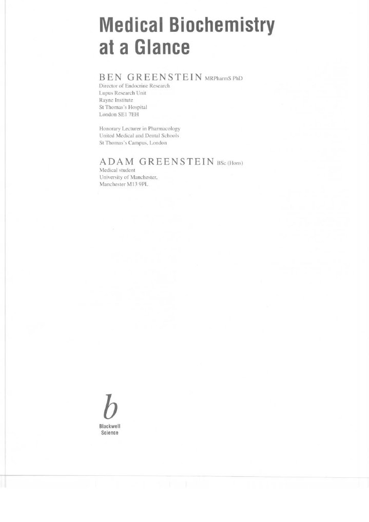 Medical Biochemistry at A Glance | PDF