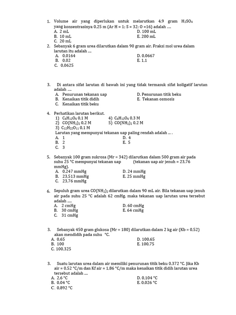 Soal - Soal Konsentrsi Dan Tekanan Uap Jenuh Dan Titikdidih | PDF