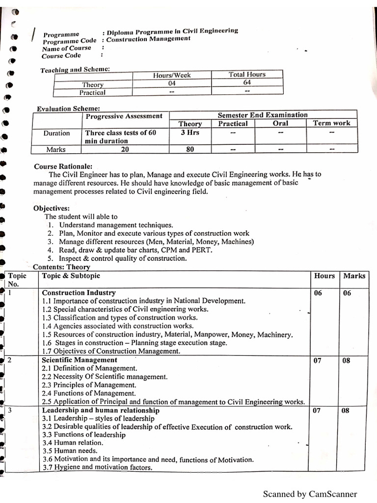 Construction Management Syllabus | PDF Construction Management Syllabus | PDF