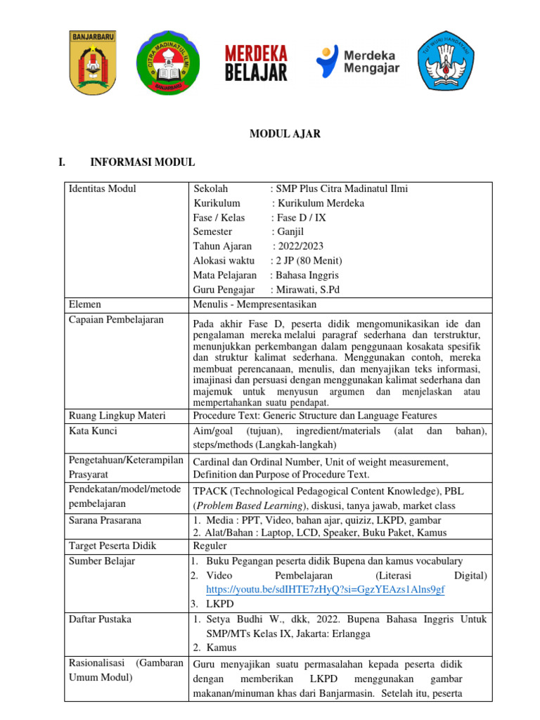 Modul Ajar Fix PPG Siklus 1 Mira | PDF