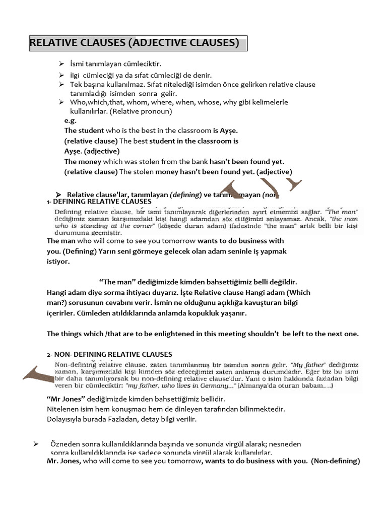 Relative Clauses (Adjective Clauses) | PDF