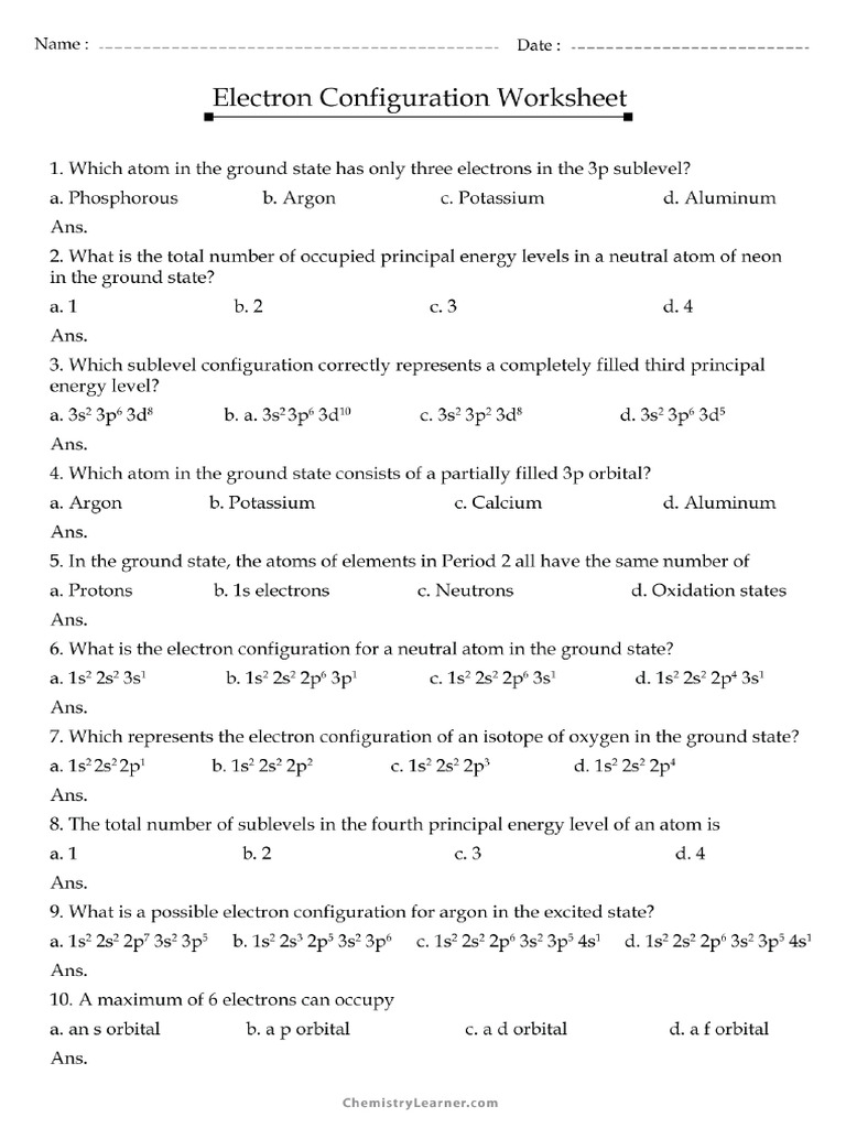 Electronic Configuration Worksheet | PDF