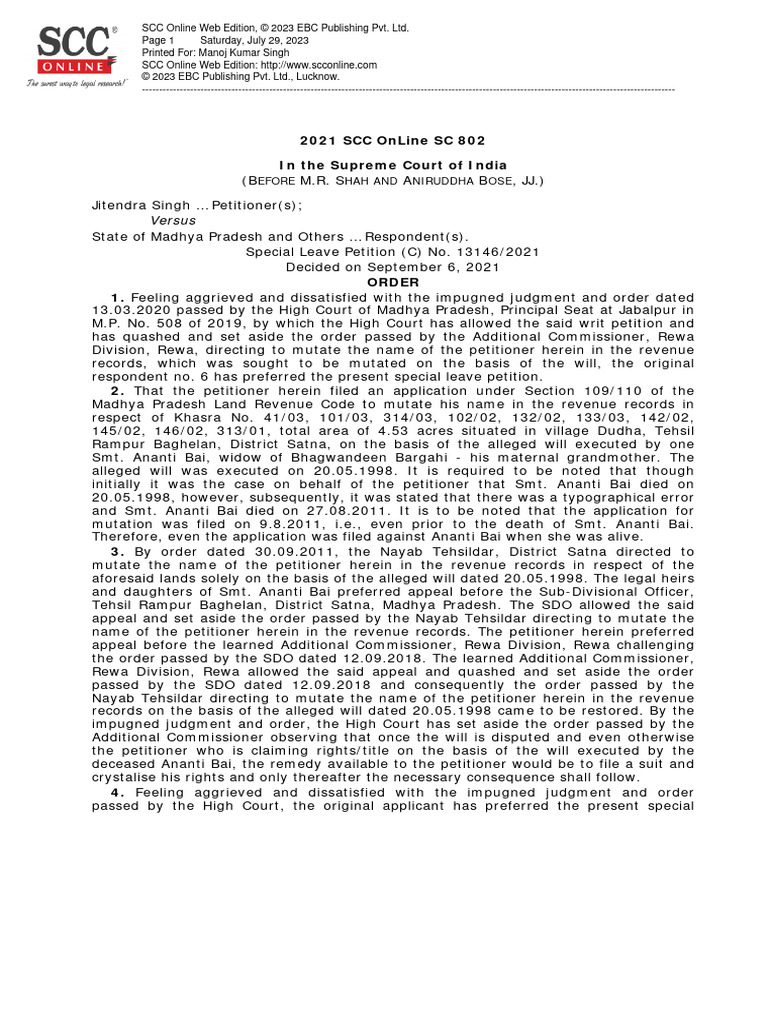 J 2021 SCC OnLine SC 802 Mjs Osc Rediffmailcom 20230729 211524 1 3 | PDF | Judgment (Law ...