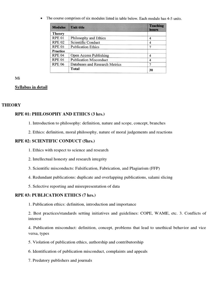 Research and Publication Ethics Material Based On Syllabus | PDF | Logic | Morality