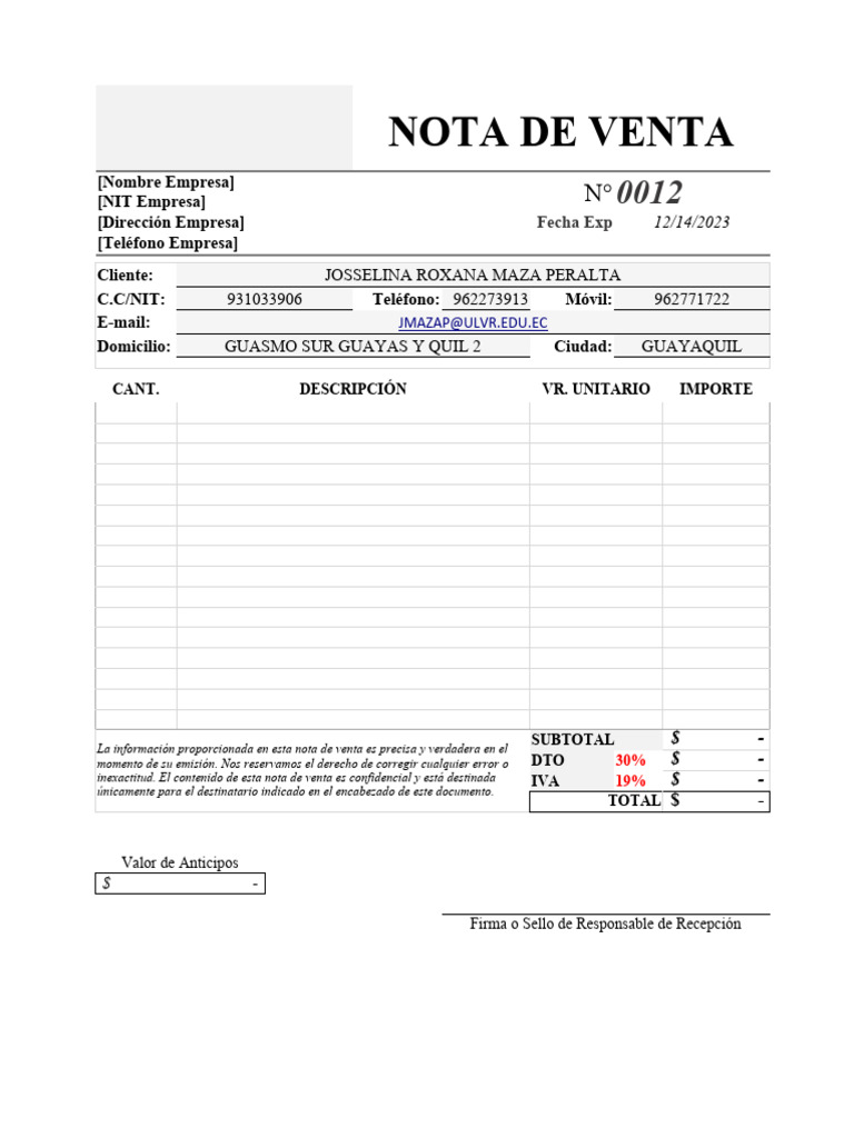 Nota de Venta Formato | PDF