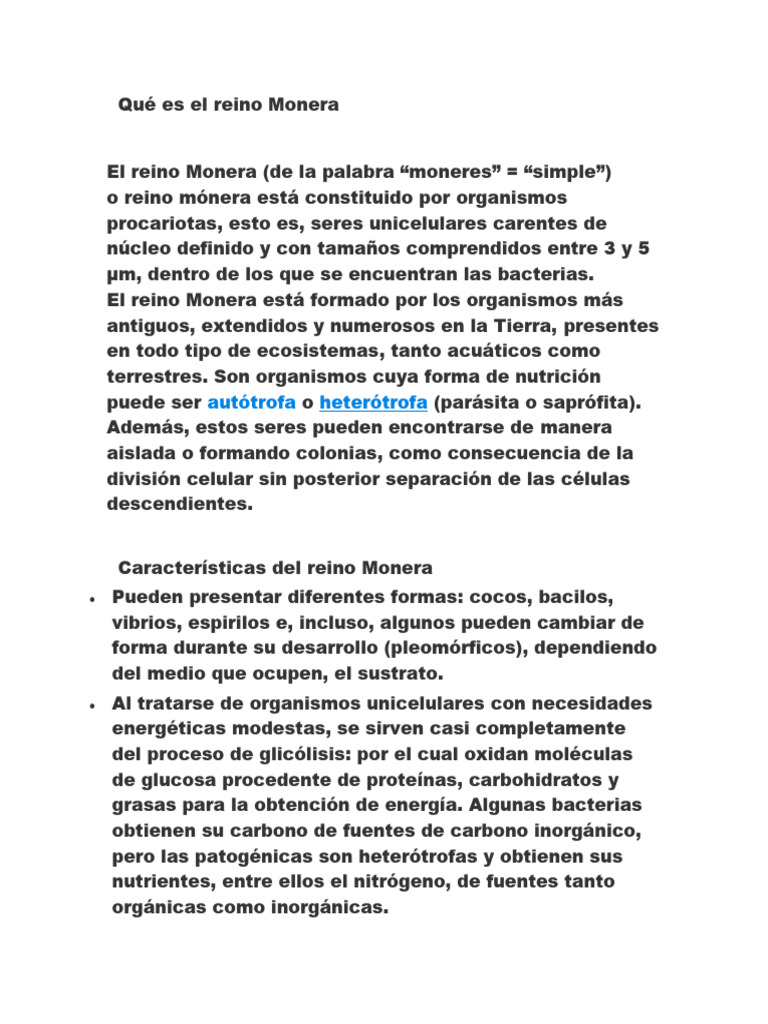 Qué Es El Reino Monera | PDF | Las bacterias | Biología Celular)