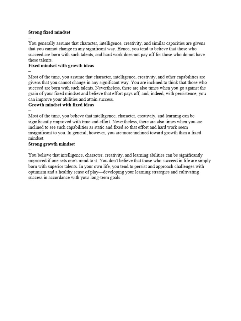 Types of Mindset | PDF | Mindset | Intelligence